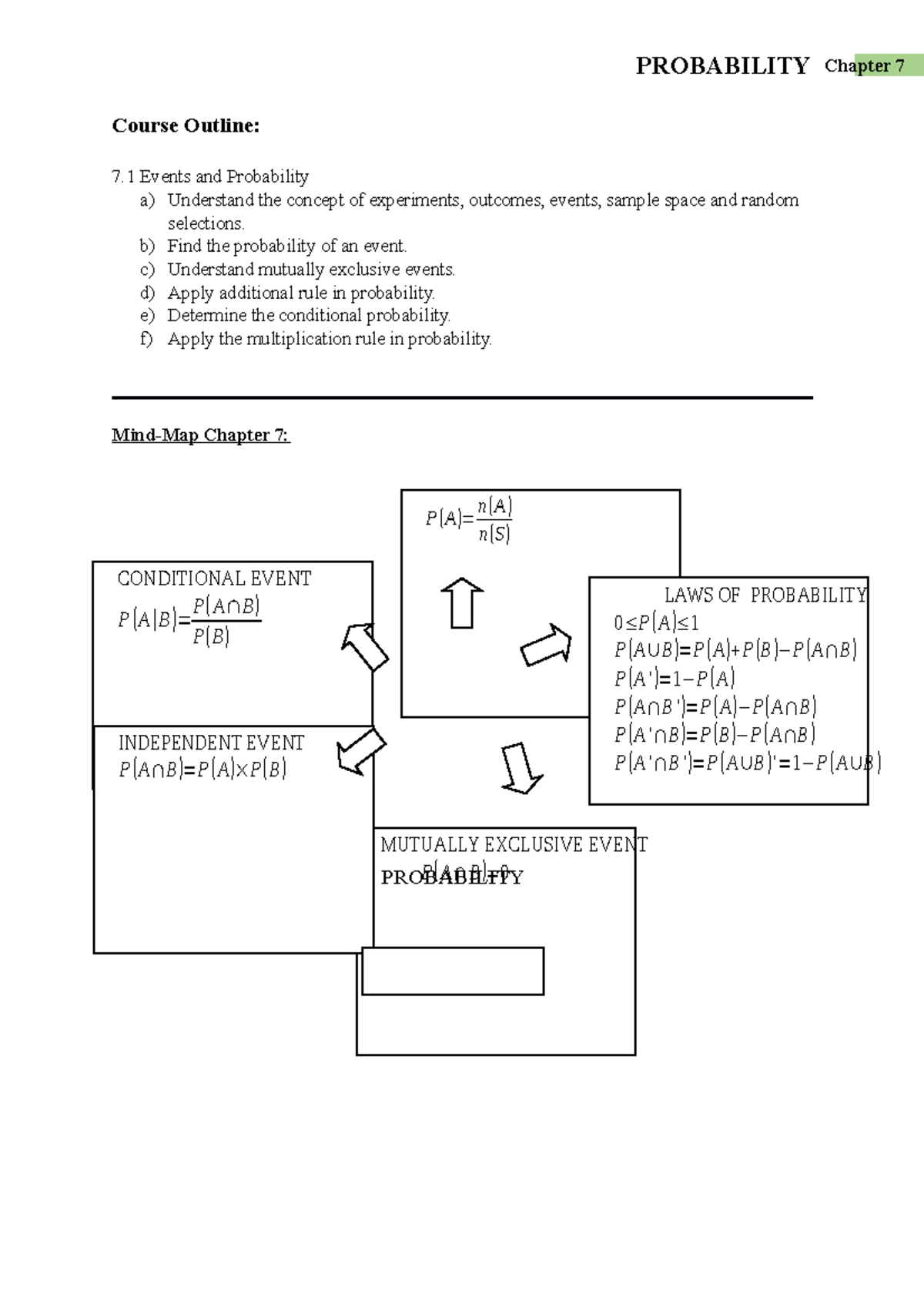 Chapter 7 Probability - Lecture notes 1 - Course Outline: 7 Events and ...