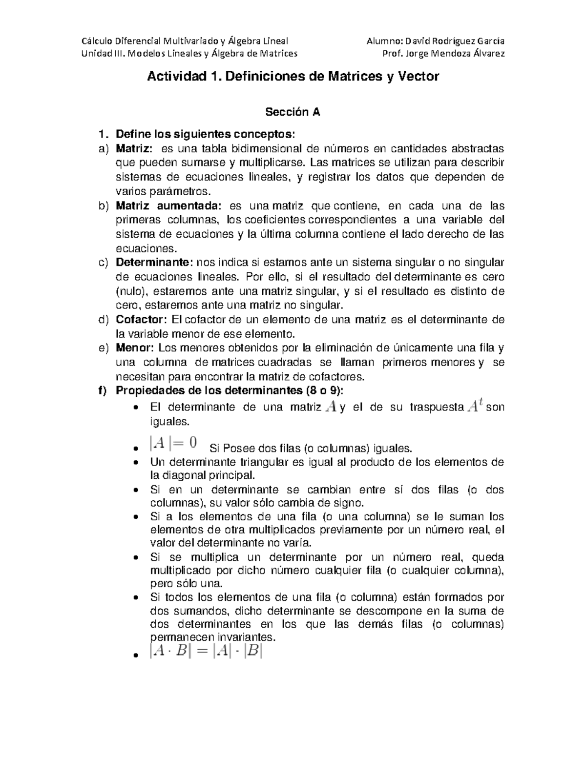 Actividad 1 - Definiciones de matrices y vectores - Unidad III. Modelos ...