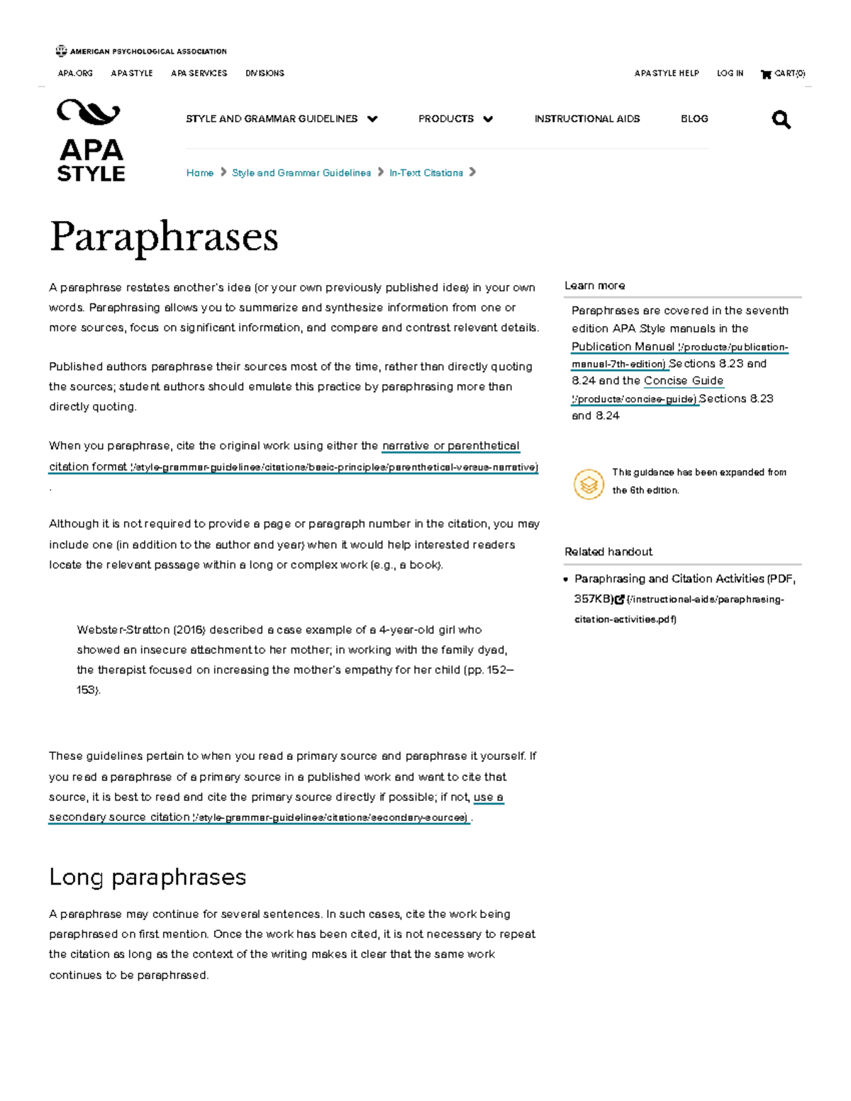How to paraphrase using APA 7 both long and short - Paraphrases A ...