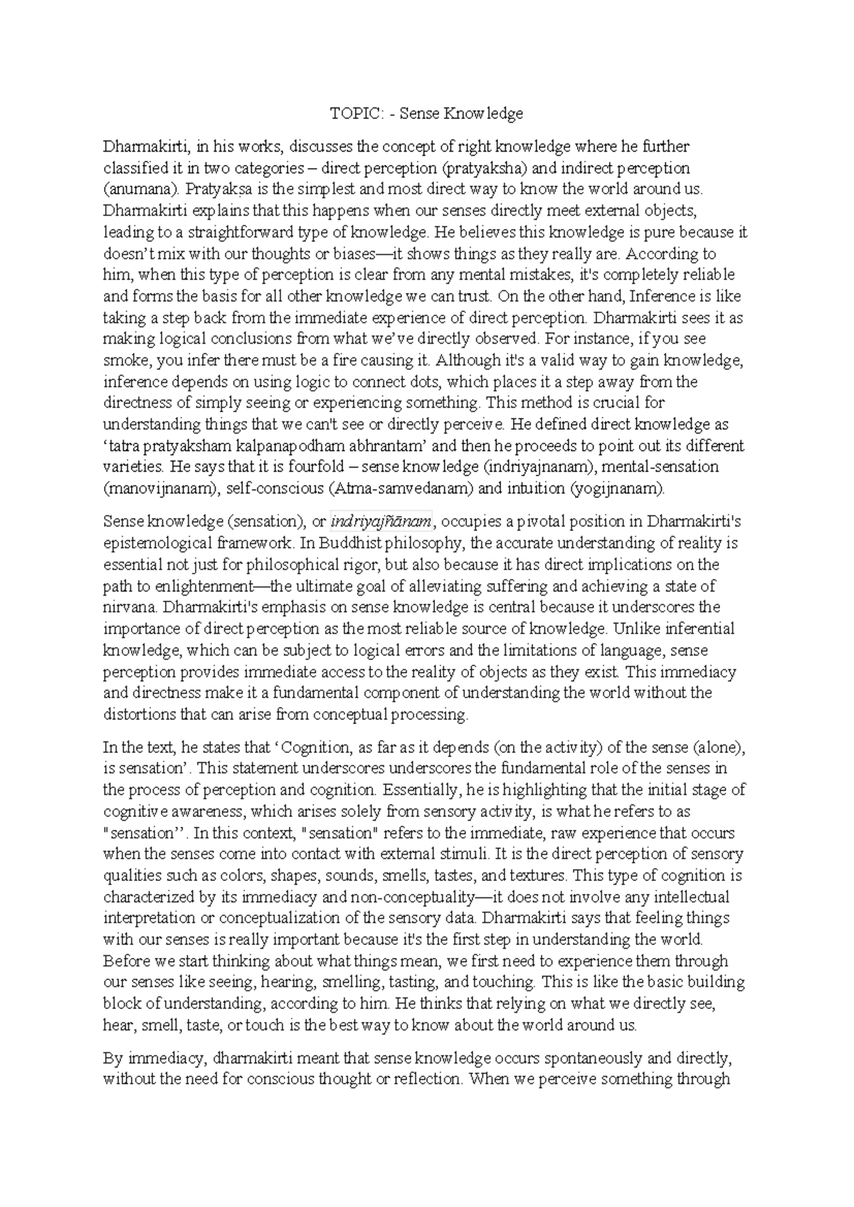 Sense Knowledge by Dharmakirti - TOPIC: - Sense Knowledge Dharmakirti ...