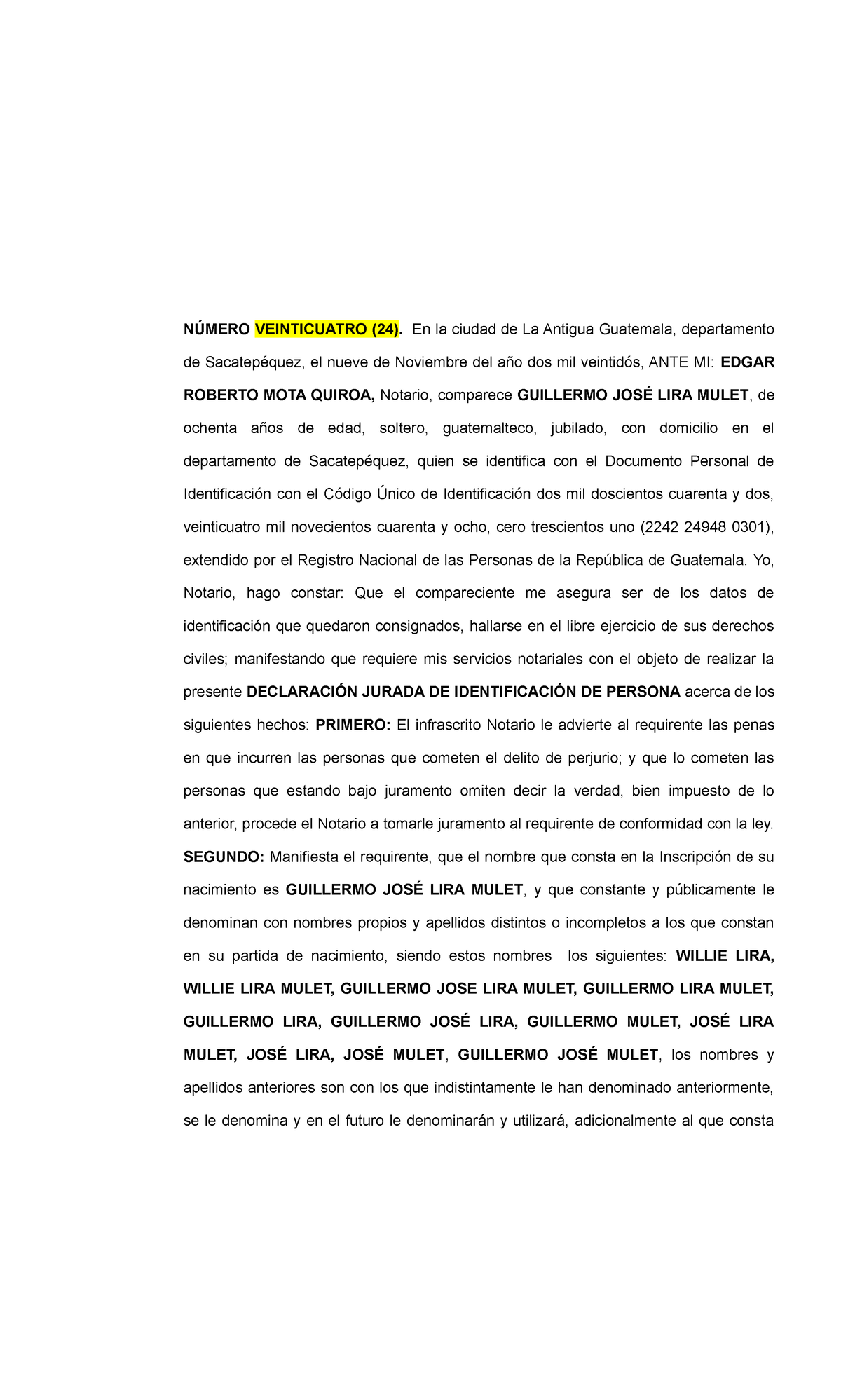 Identificacion de Persona don Willy - NÚMERO VEINTICUATRO (24). En la ...