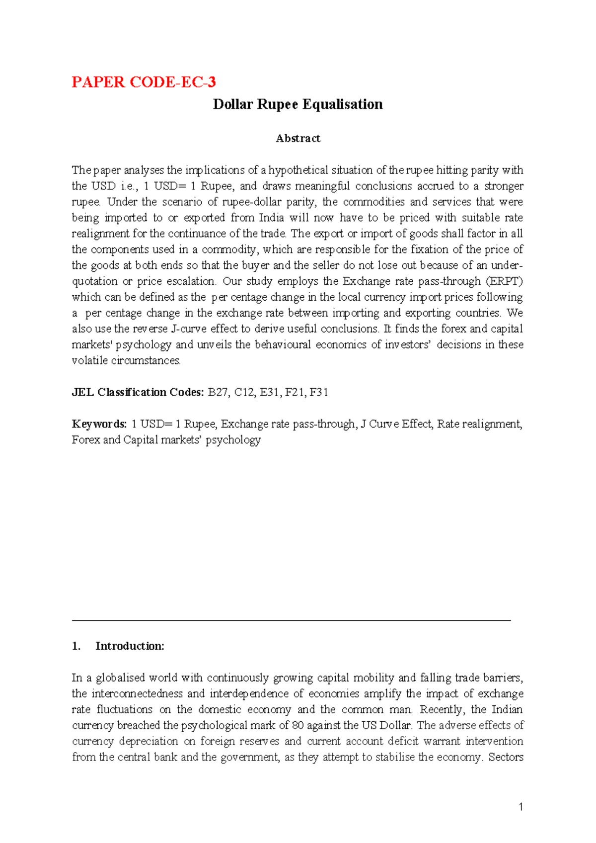 Paper CODE EC-3 - Notes for graduates students - PAPER CODE-EC- Dollar ...