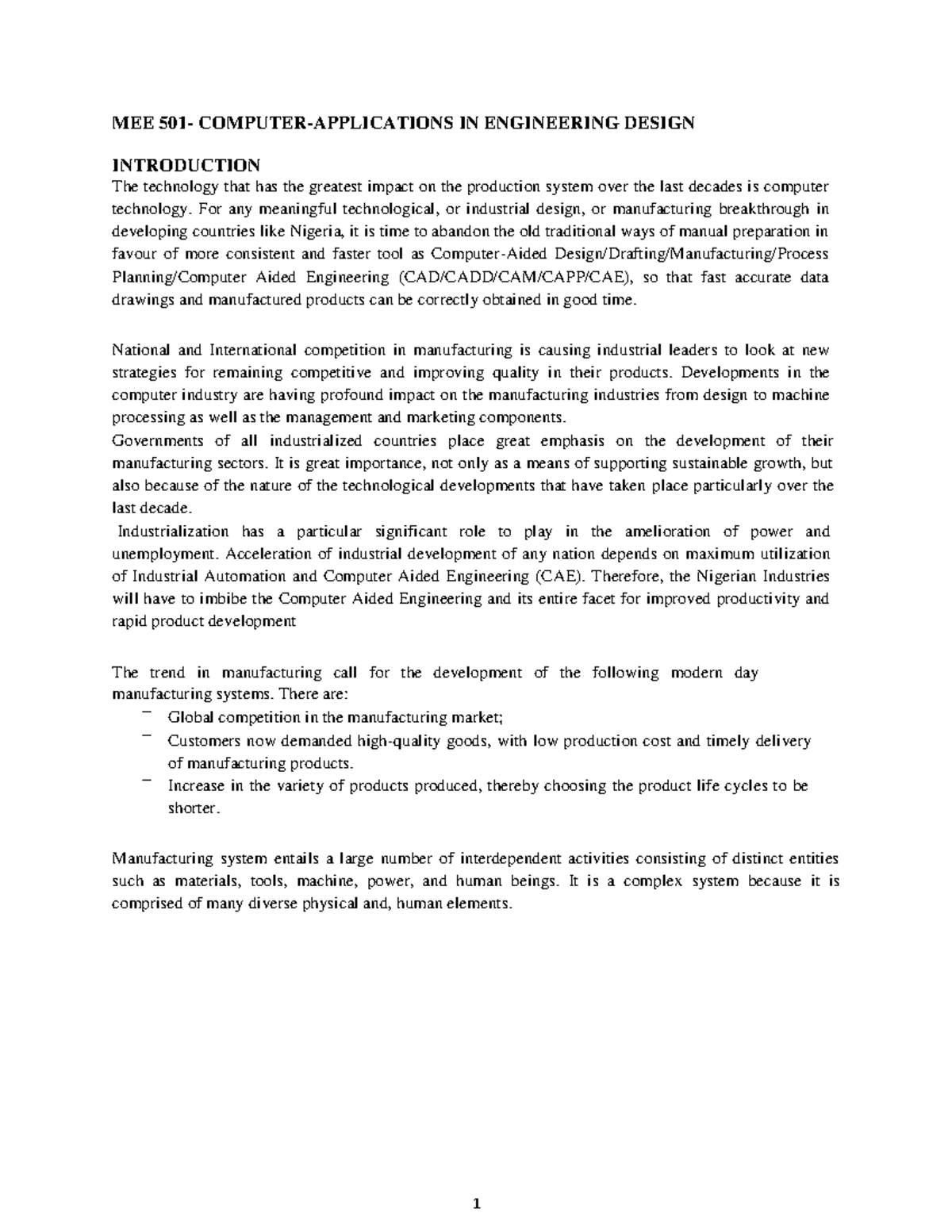 MEE 501-Lecture Note - MEE 501- COMPUTER-APPLICATIONS IN ENGINEERING ...