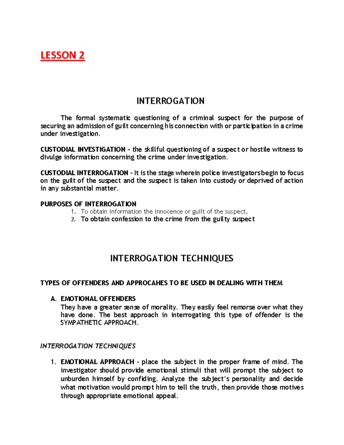 Interrogation - LESSON 2 INTERROGATION The formal systematic ...
