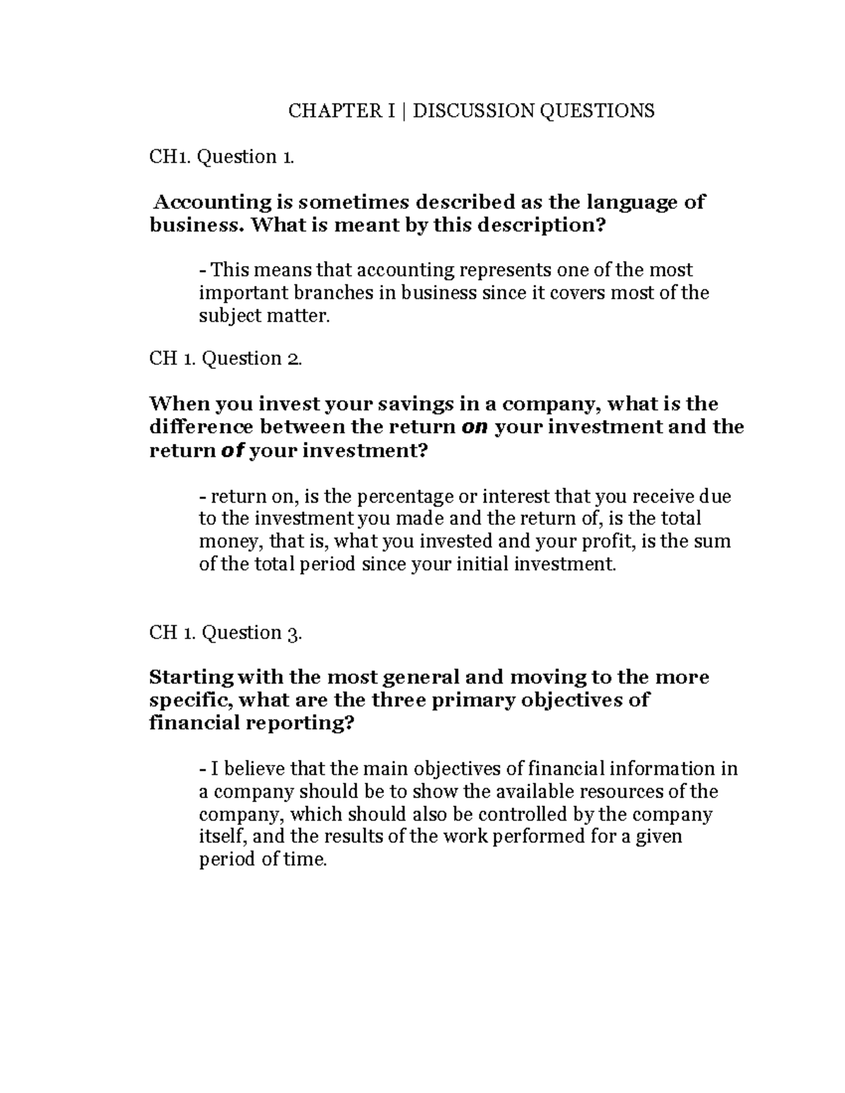 Chapter 1 question discussion Brandon villarreal - CHAPTER I ...