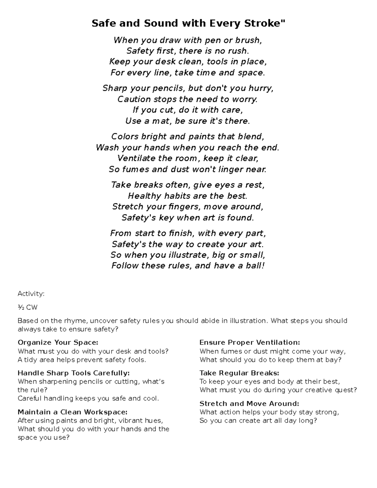 G9&10 Safety Rules - for catchup fridays - Safe and Sound with Every ...