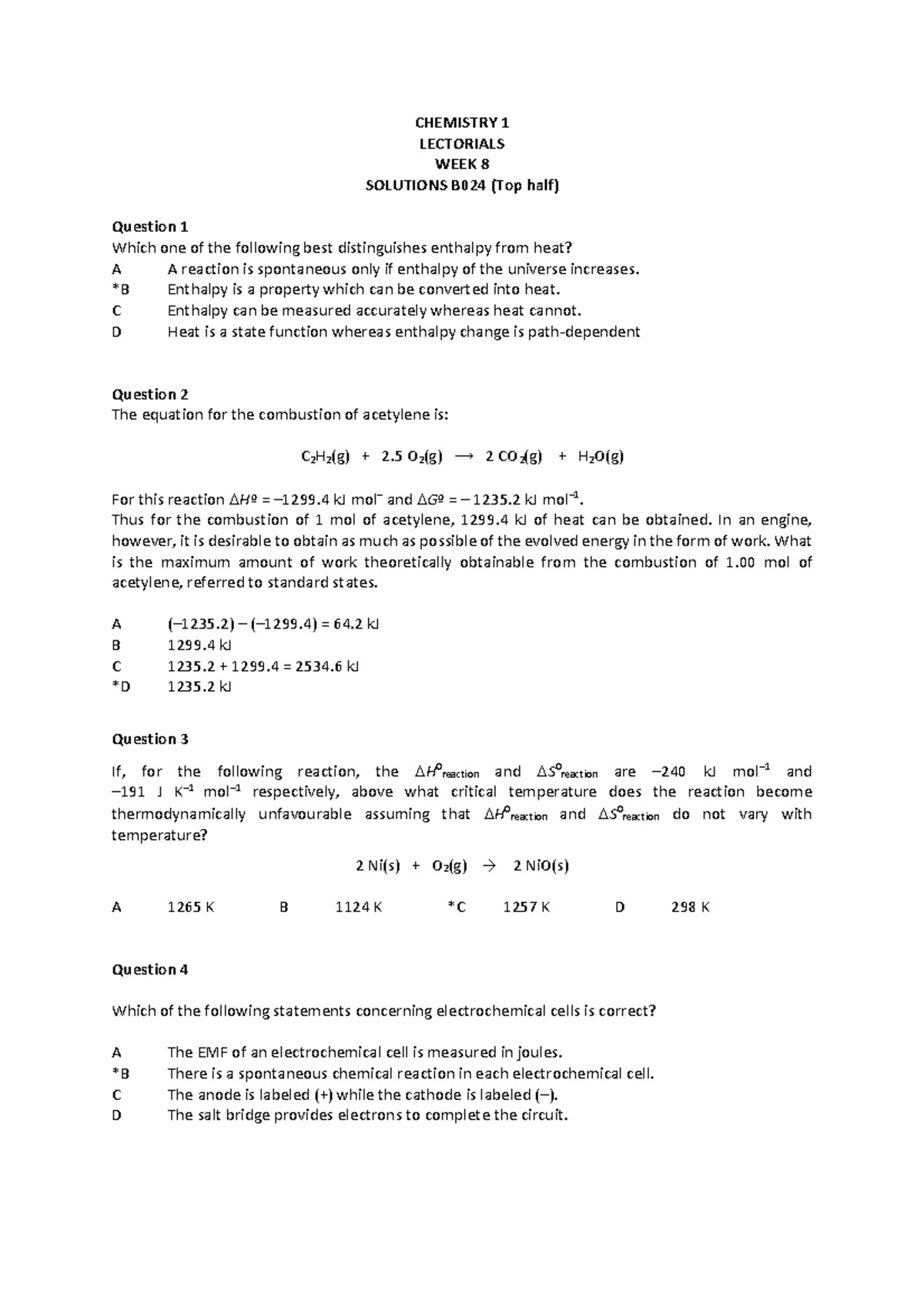 Week 8 Lectorial with answers - CHEMISTRY 1 LECTORIALS WEEK 8 SOLUTIONS ...