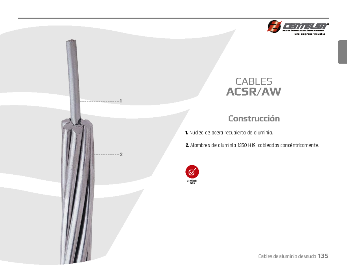 Cables DE Aluminio Desnudo Cables ACSR AW - ACSR/AW 1 2 1. N ̇cleo de acero recubierto de ...
