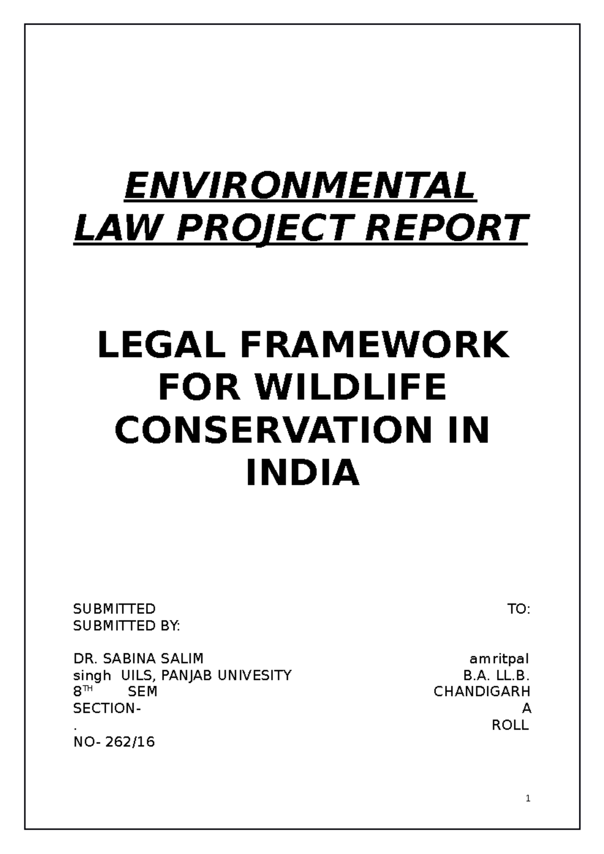 Wildlifeconservation - ENVIRONMENTAL LAW PROJECT REPORT LEGAL FRAMEWORK ...
