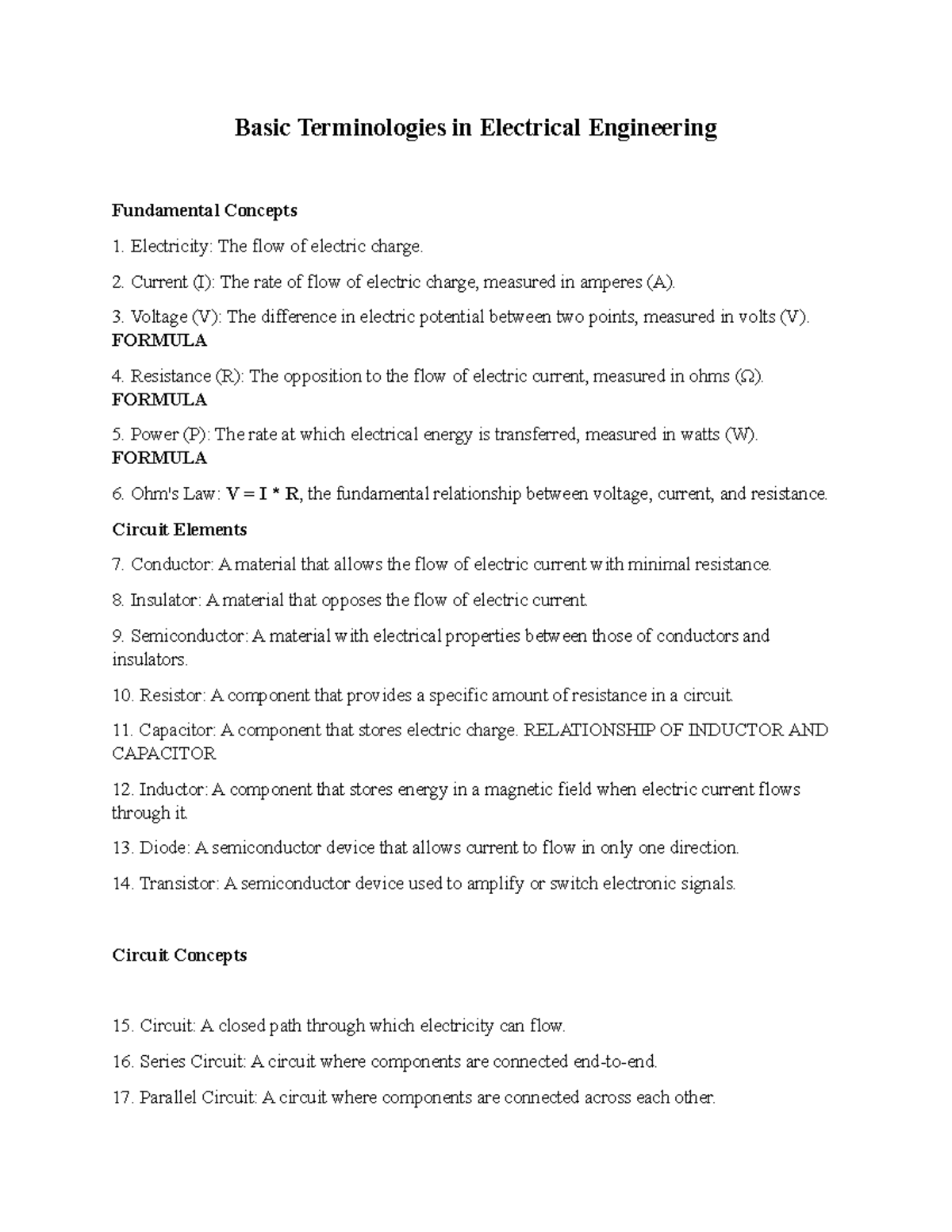 Basic Terminologies in Electrical Engineering - Basic Terminologies in ...