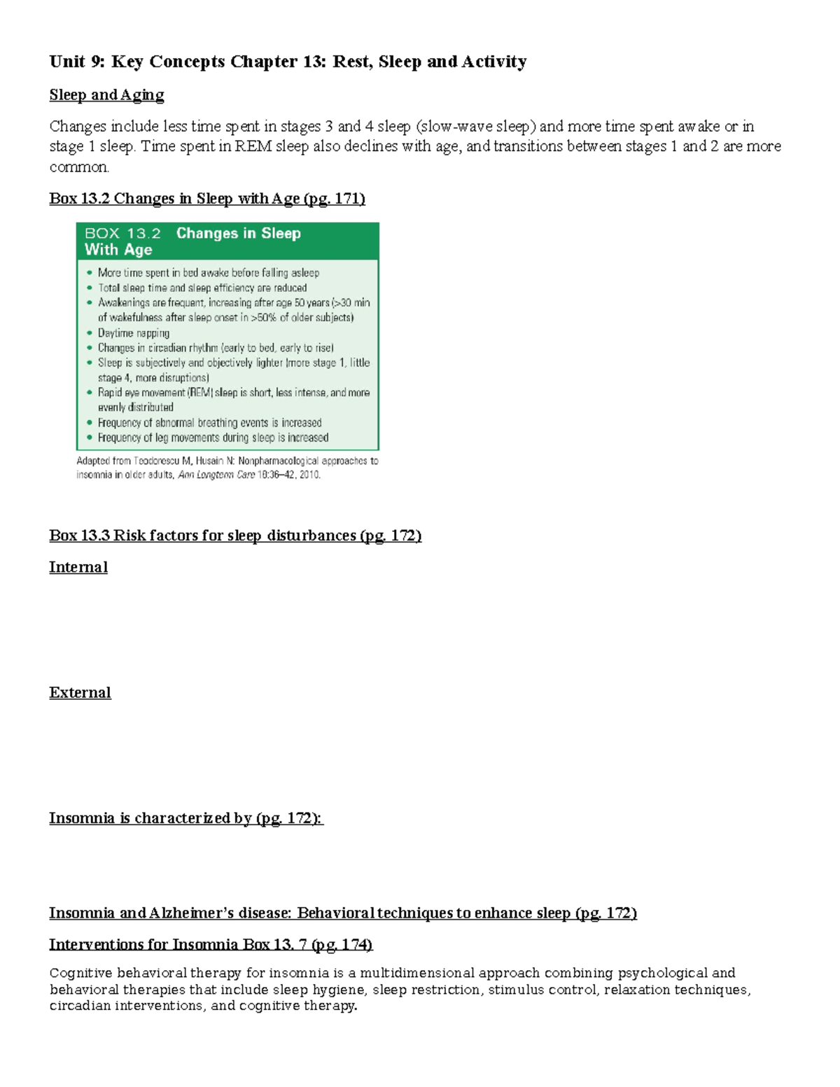 Unit 9 Key Concepts Chapter 13 Rest, Sleep, and Activity - Unit 9: Key Concepts Chapter 13: Rest ...