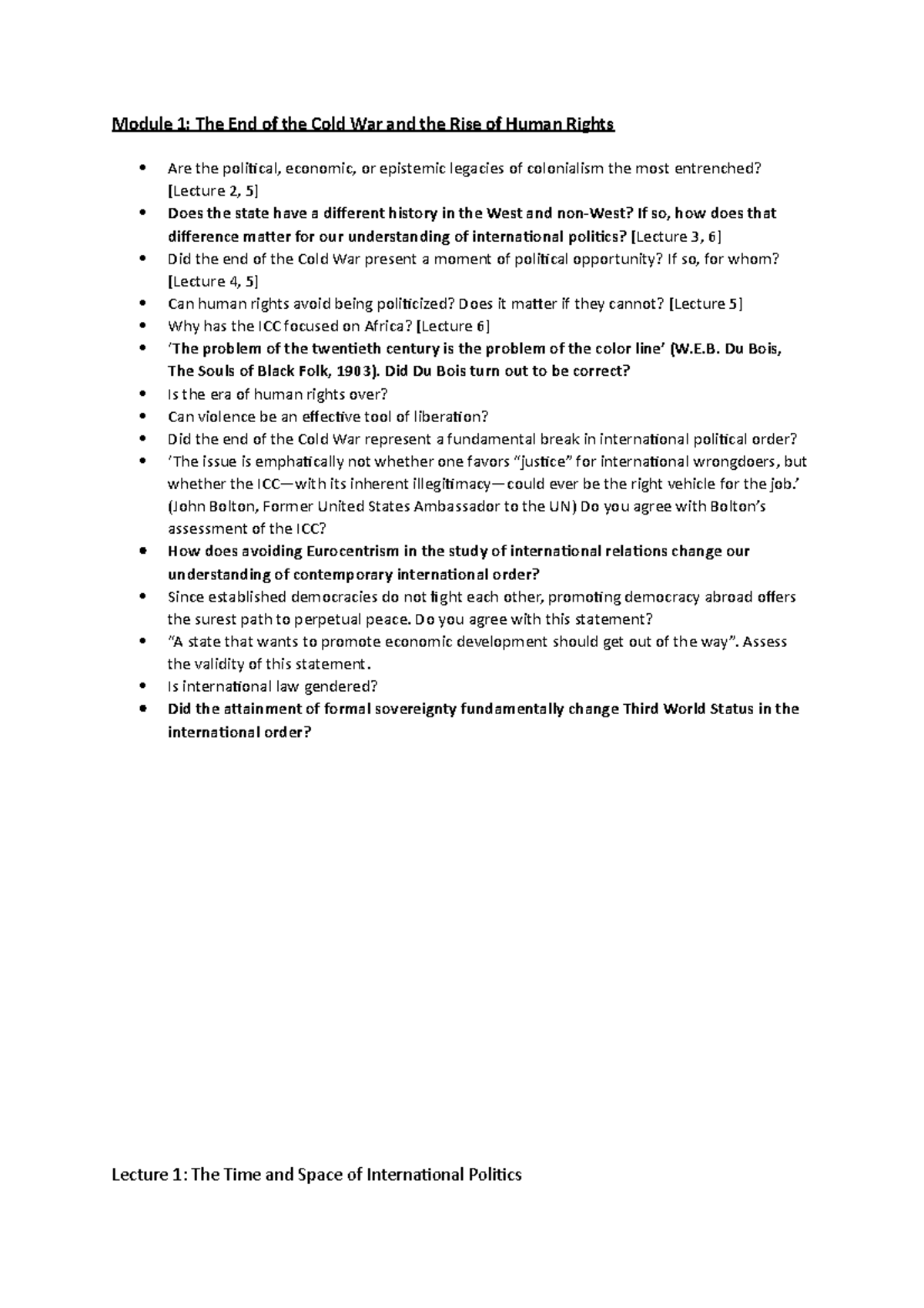 Module 1 - Summary of notes on The End of the Cold War and the Rise of ...