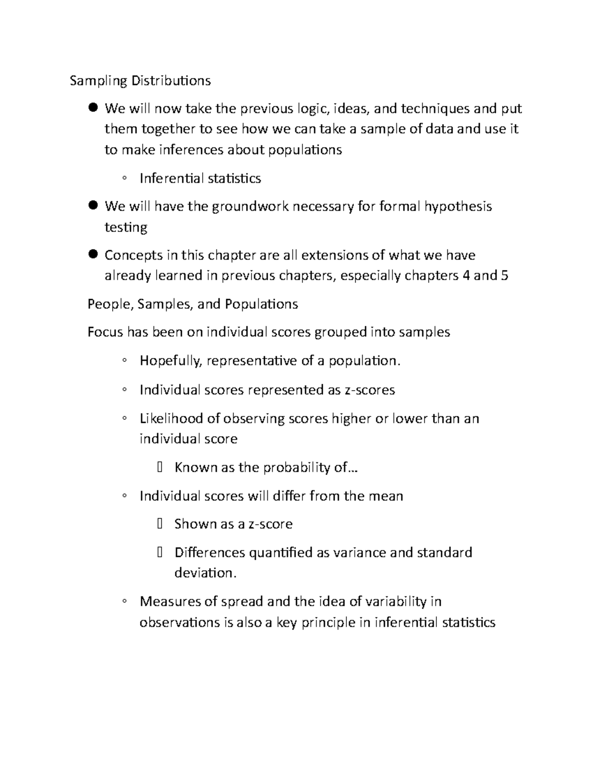 Chapter 6 - Introduction to Statistical Methods - Sampling Distributions We will now take the ...
