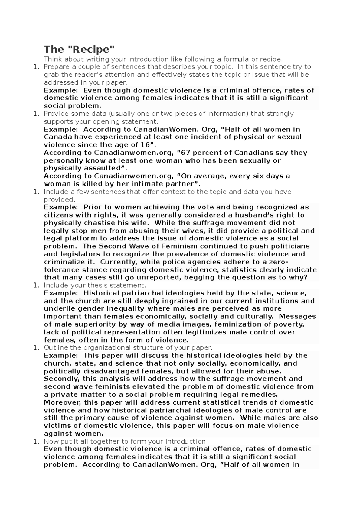 Acad 100 part 2 research paper - The "Recipe" Think about writing your ...