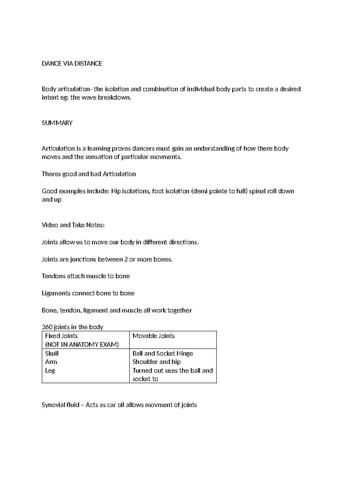 Dance VIA Distance - DANCE VIA DISTANCE Body articulation- the ...