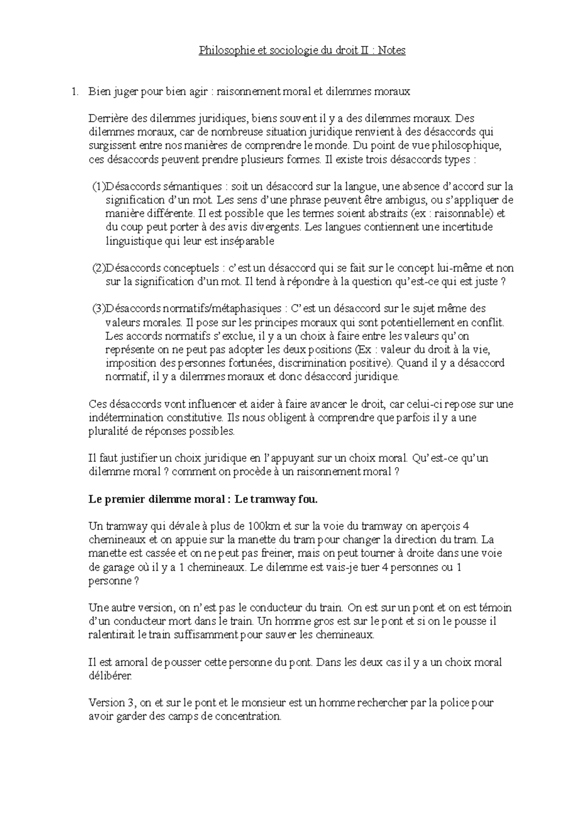 Philosophie et sociologie du droit II - Des dilemmes moraux, car de ...