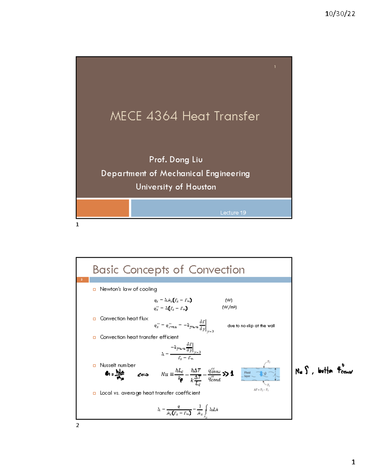Lecture 19 External Flow Part 1 - MECE 4364 Heat Transfer Prof. Dong ...