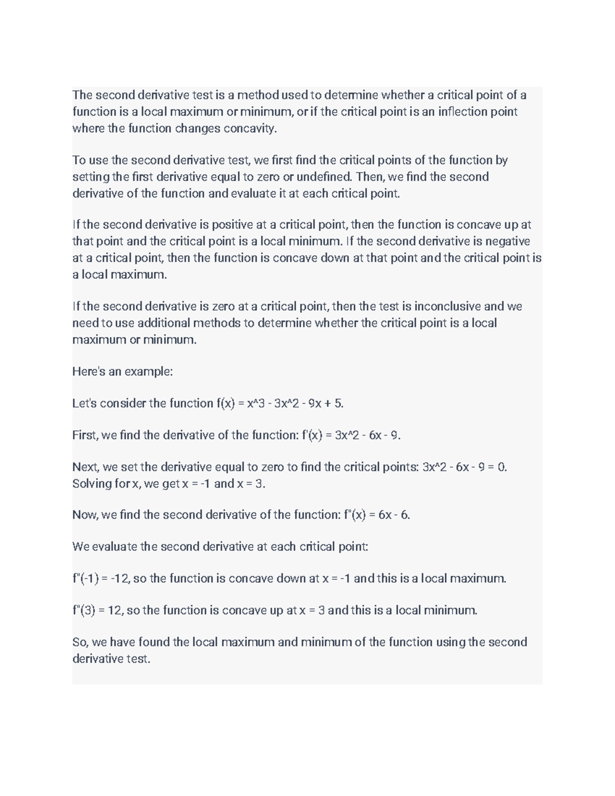 Second Derivative Test and Concavity notes - The second derivative test ...