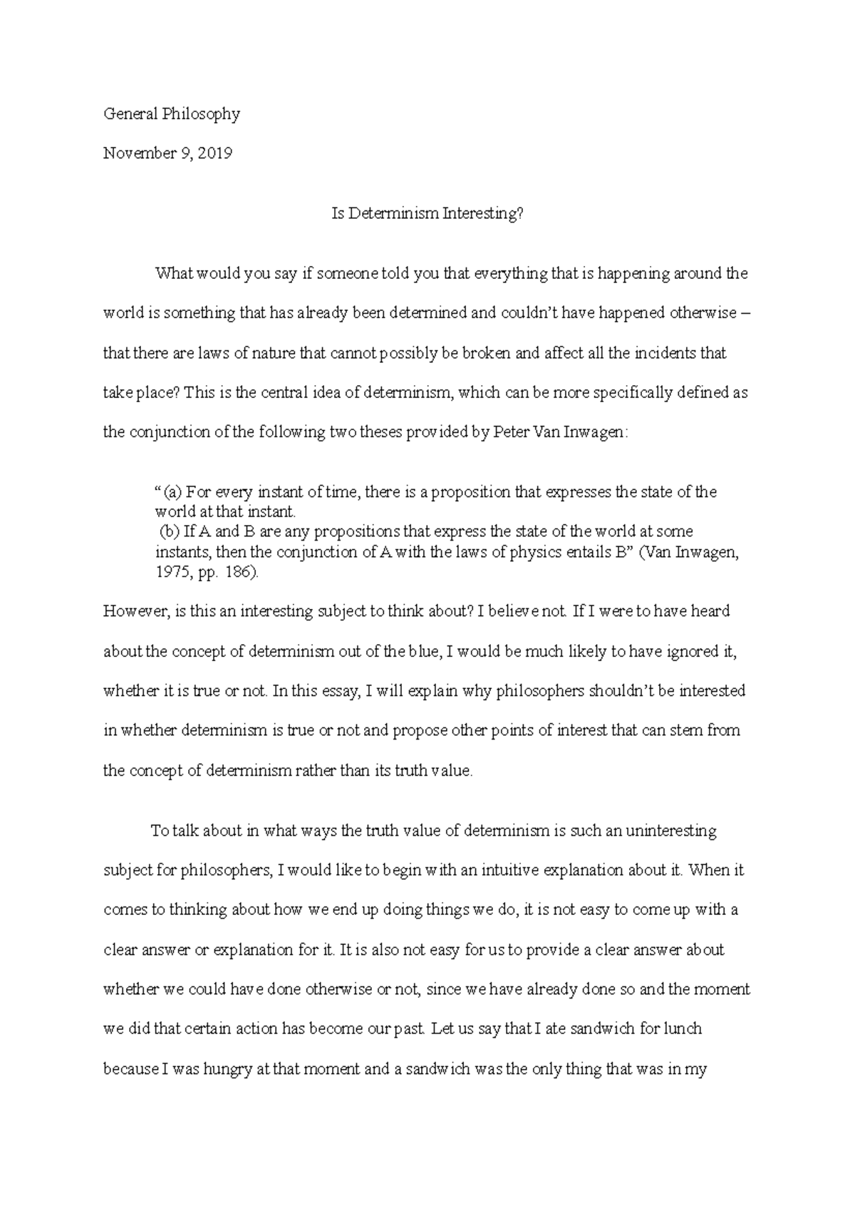 Determinism - genphil tutorial essay - General Philosophy November 9 ...