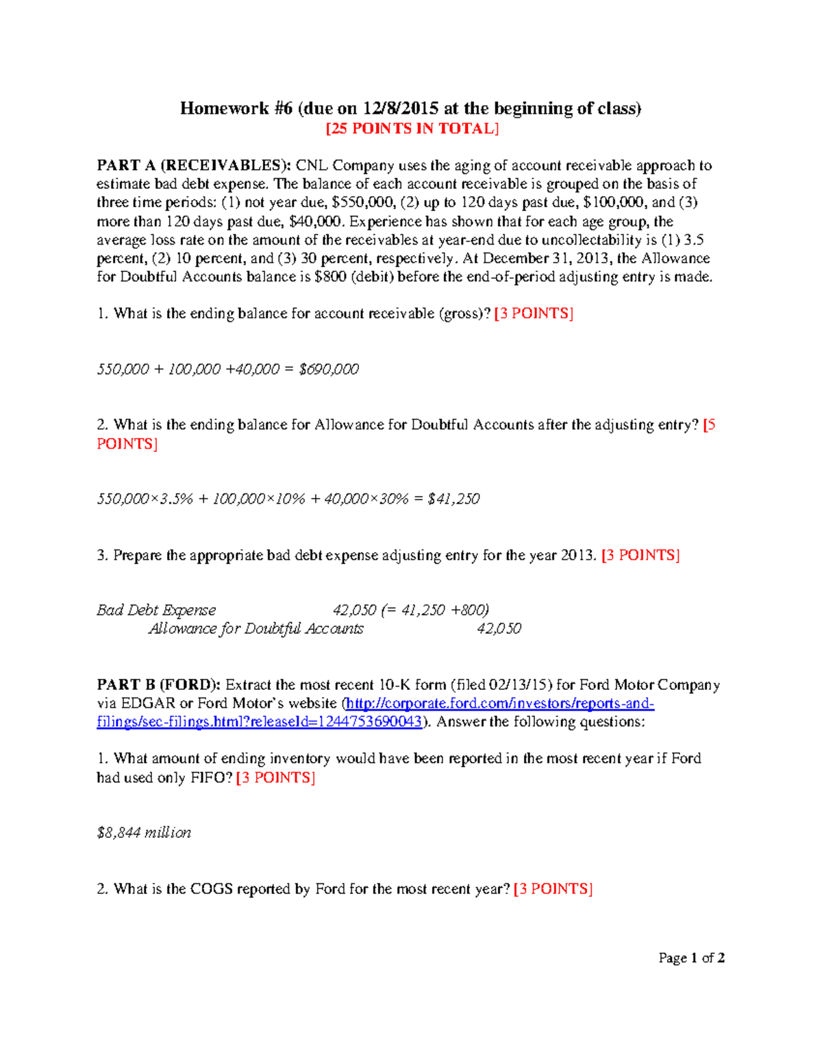 Homework 6 AR FORD Ans Key - Page 1 of 2 Homework #6 (due on 12/8/2015 ...