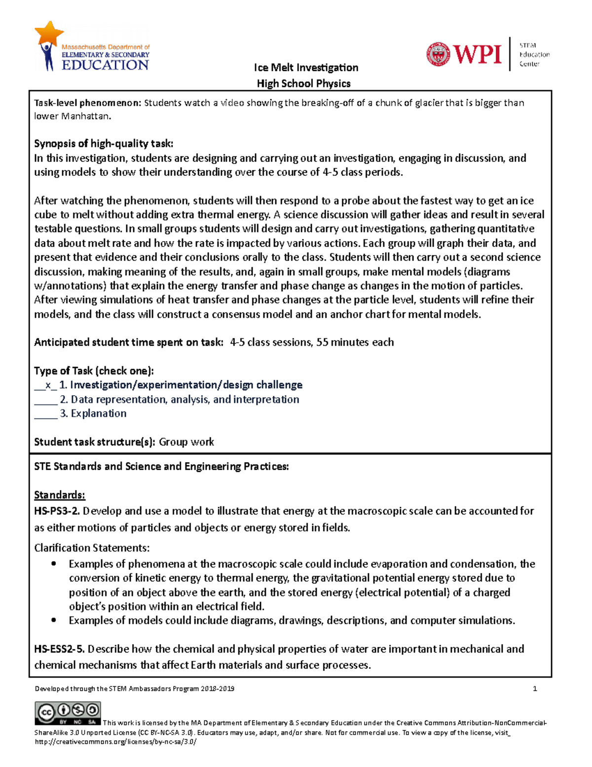 Hs ice melt investigation - Ice Melt Investigation High School Physics ...