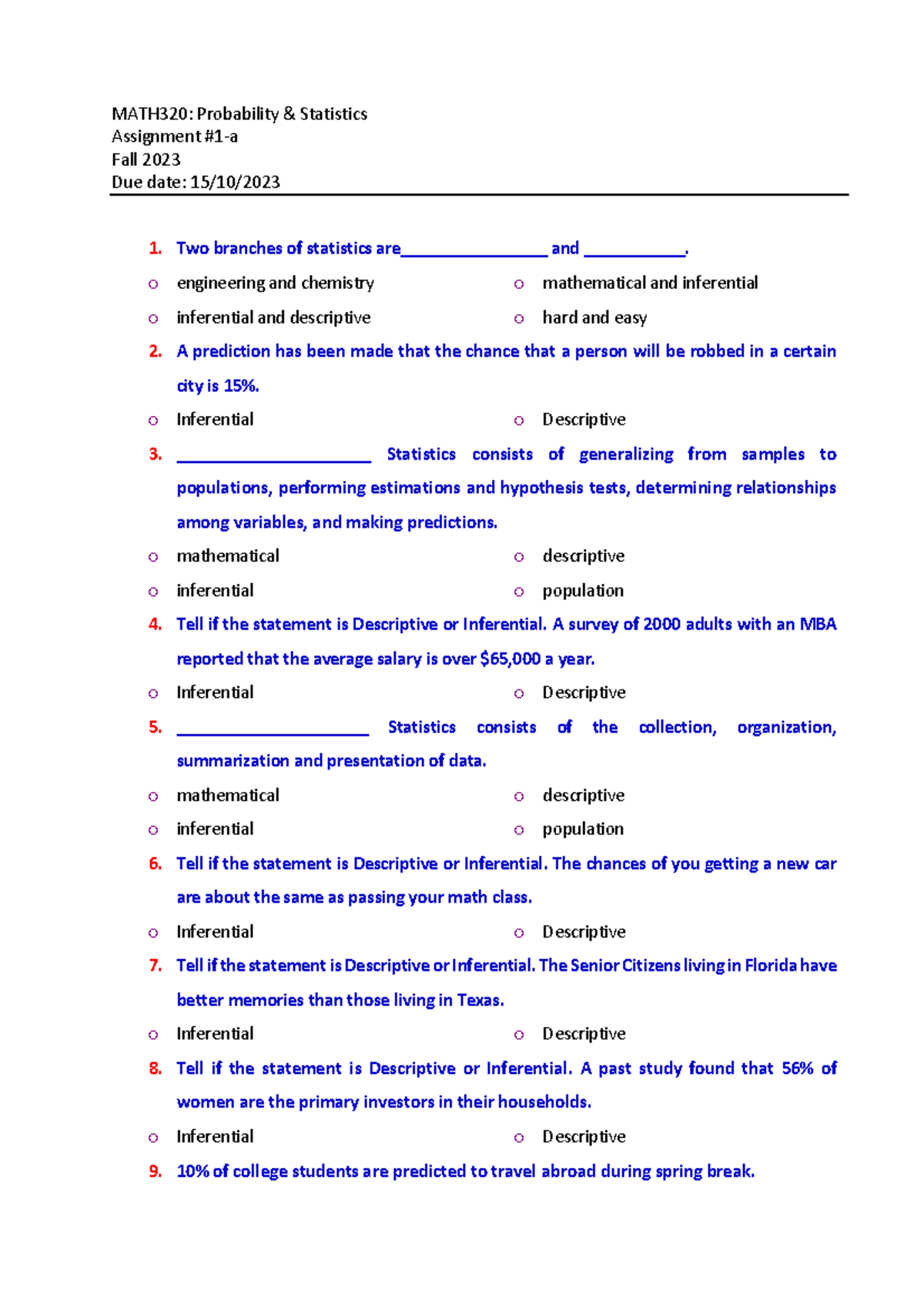 MATH302 Assignment 01-a - MATH320: Probability & Statistics Assignment ...