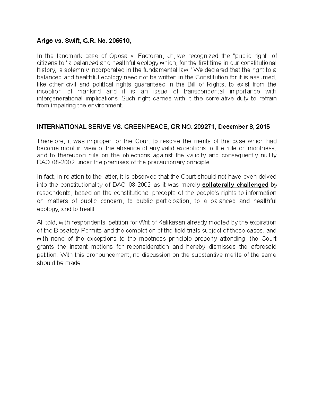 Arigo-vs-swift - Arigo Vs Swift Case Digest - Arigo vs. Swift, G. No ...