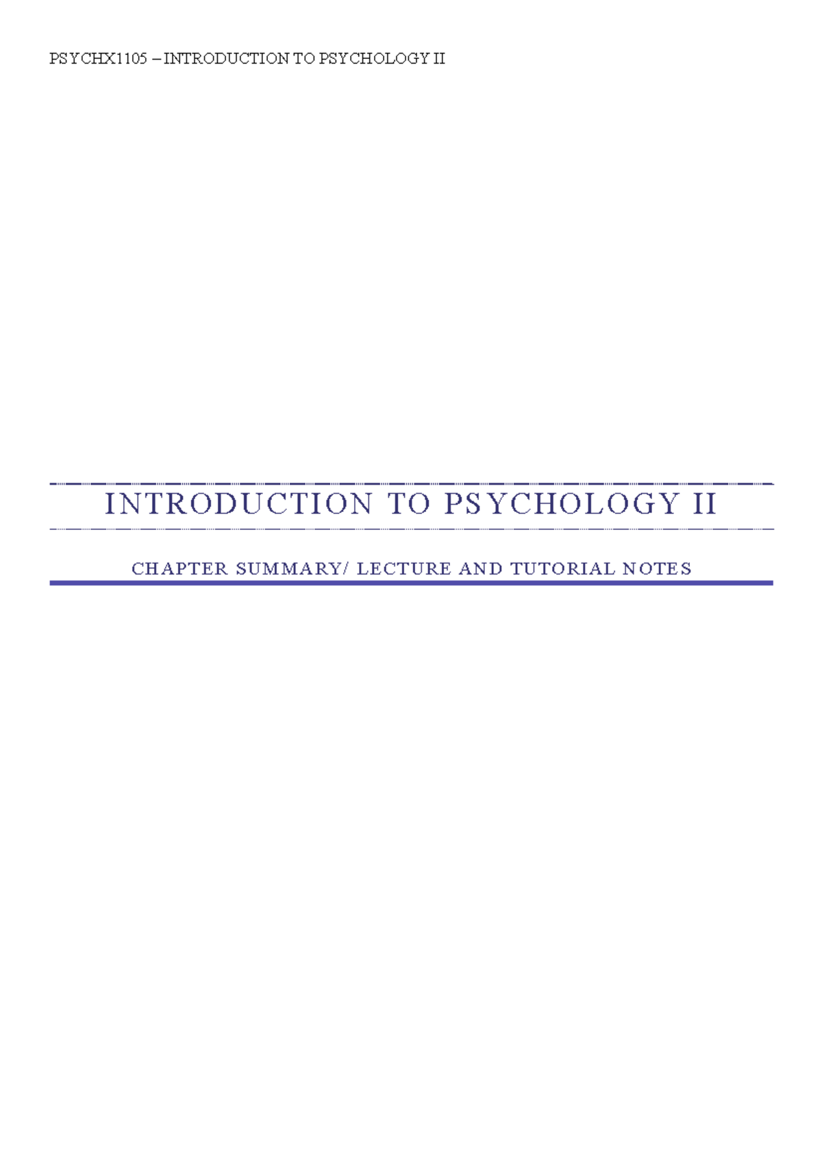 Introduction TO Psychology II - lecture and statistics notes ...