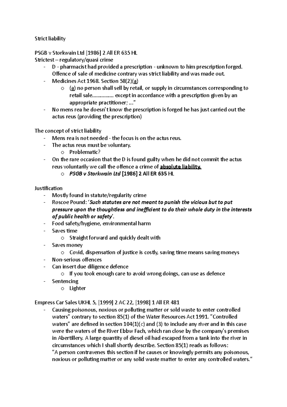 Strict liability- what is it? - CL9200 - Cardiff - Studocu