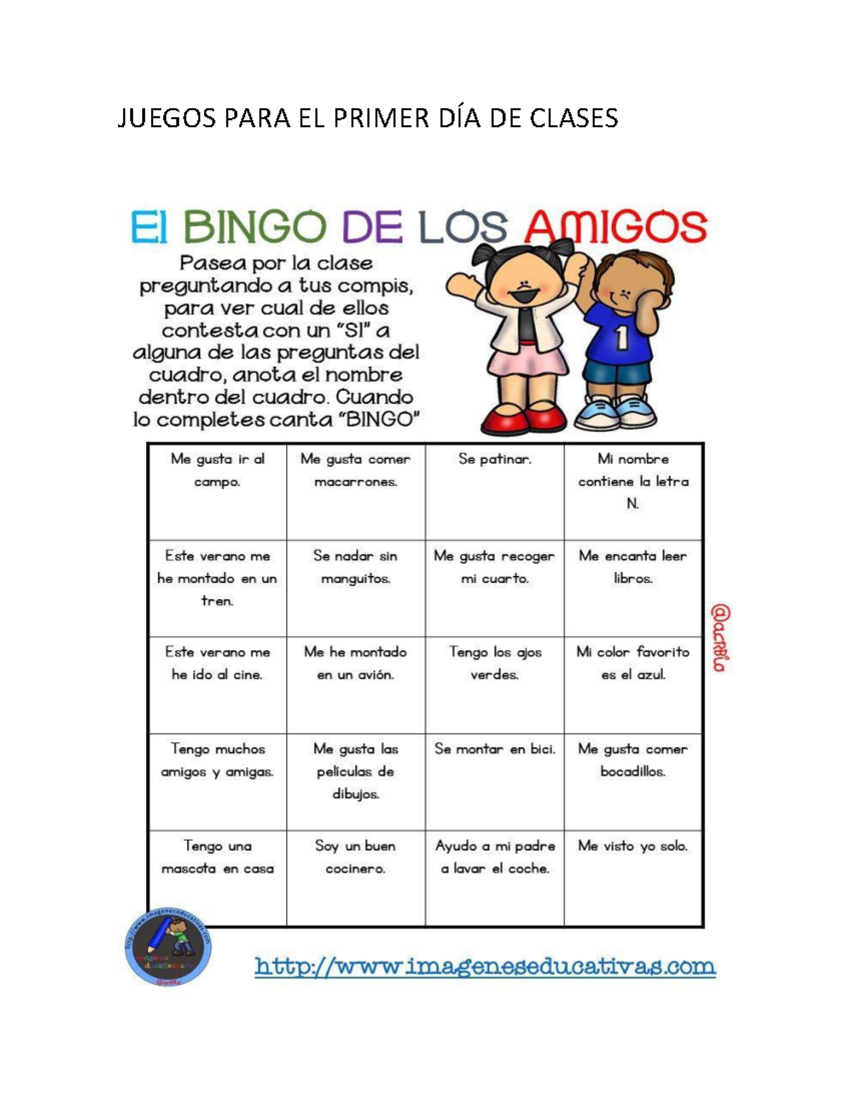 Juegos PARA EL Primer DÍA DE Clases - Taller de habilidades para el ...