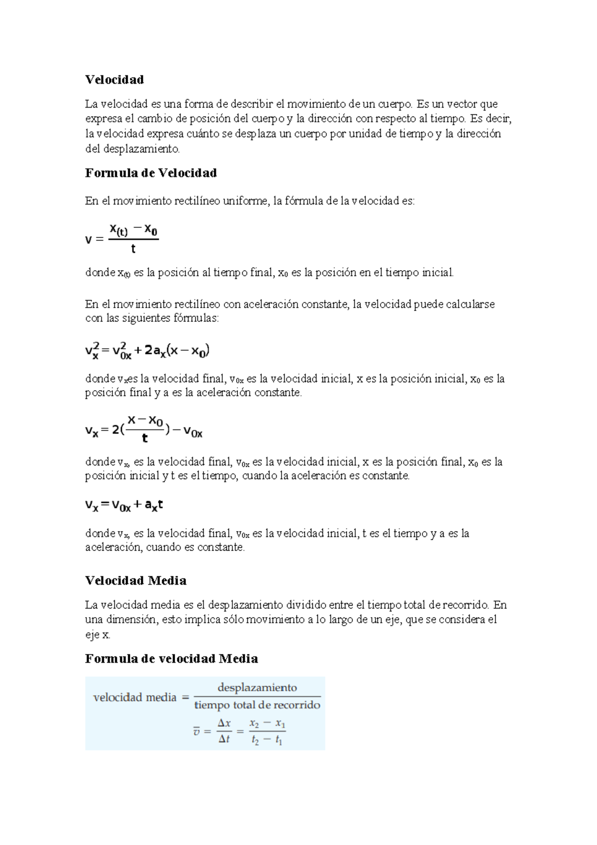 Velocidad y velocidad media - Velocidad La velocidad es una forma de ...