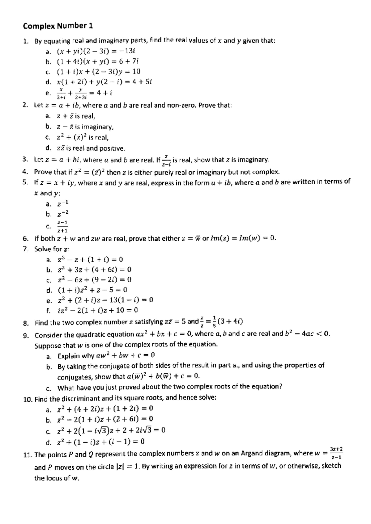 Complex number 1 - Complex Number 1 1. equating real and imaginary ...