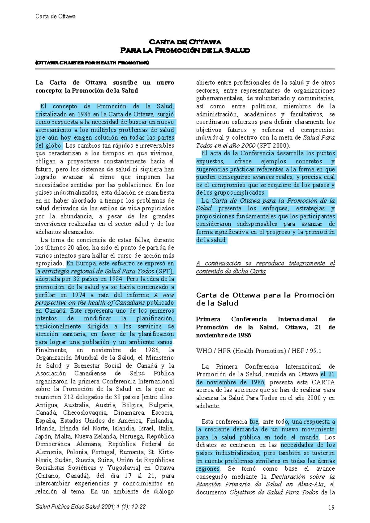 Carta Ottawa - Resumen - Carta de Ottawa Para la Promoción de la Salud ...