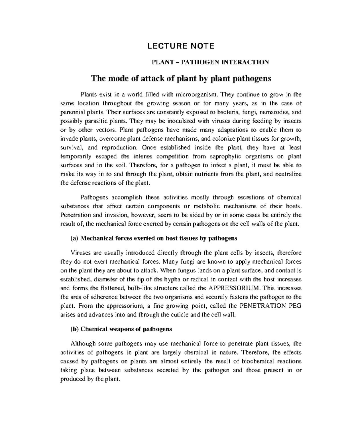 Plant Disease Management - LECTURE NOTE PLANT – PATHOGEN INTERACTION ...