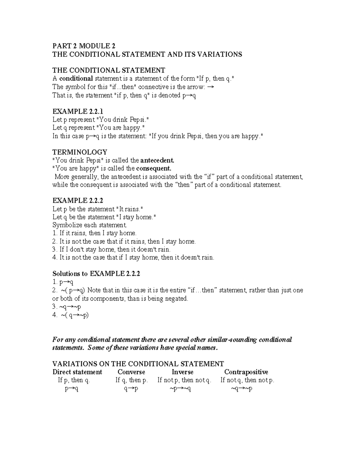 Part2Module 2 - module - PART 2 MODULE 2 THE CONDITIONAL STATEMENT AND ...