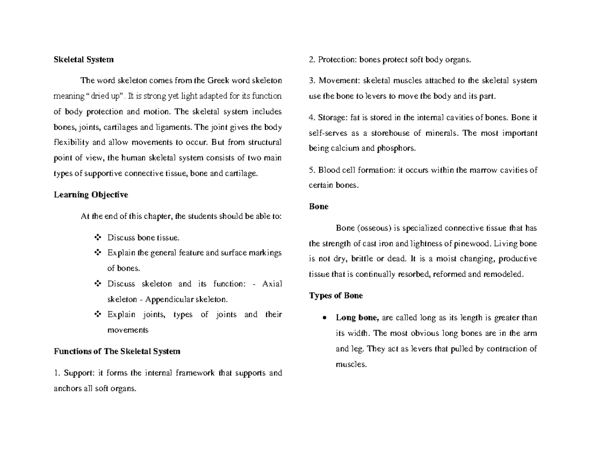 Skeletal-System - A very accurate and helpful lecture notes in Anaphy ...