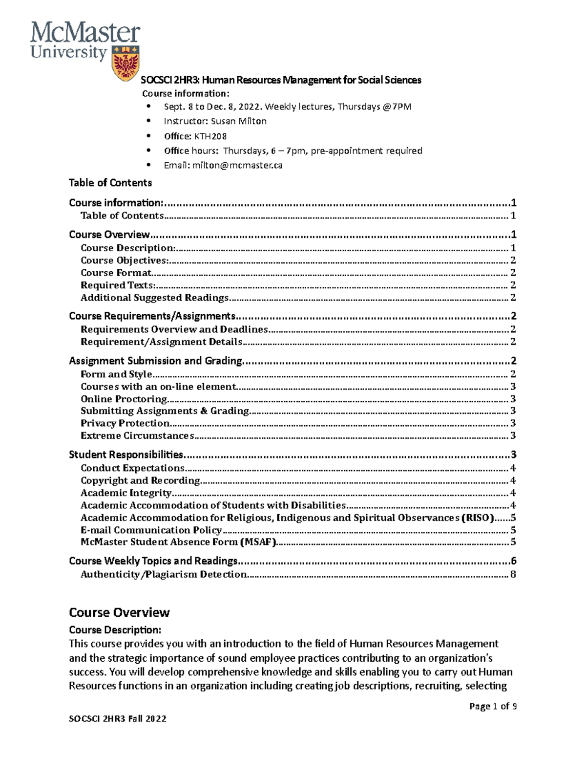 SOC SCI 2HR3 Course Outline - SOCSCI 2HR3: Human Resources Management ...