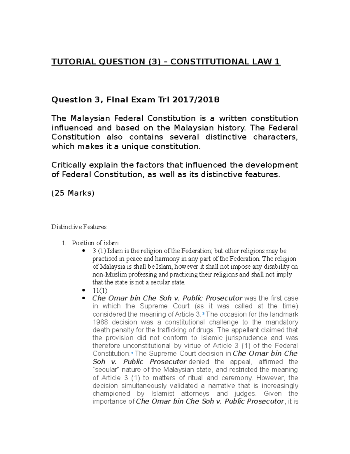 MMU UCL1612 Tutorial Question Week 3 - TUTORIAL QUESTION (3 ...