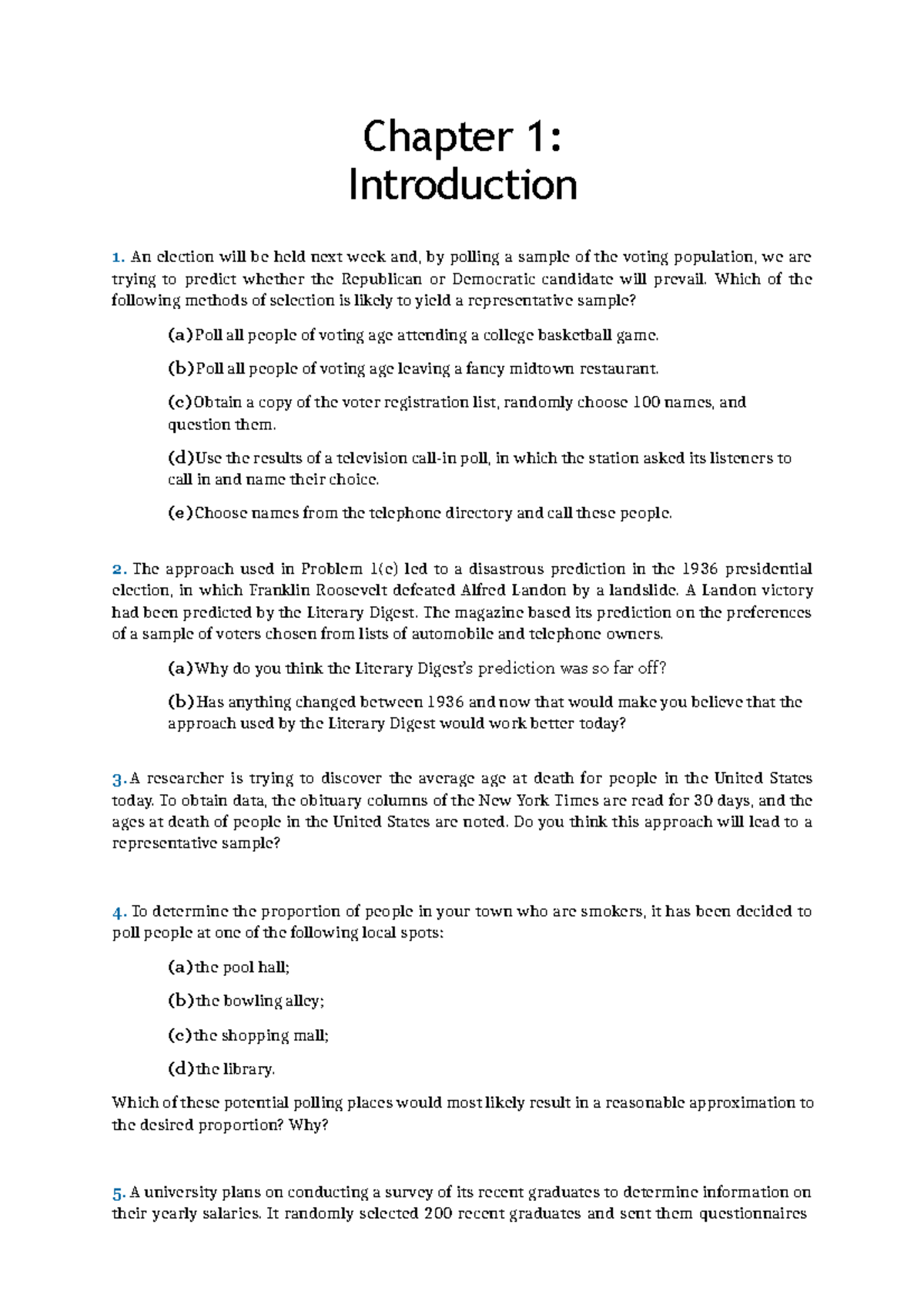 Prob NStat 1 - lecture - Chapter 1: Introduction An election will be held next week and, by ...
