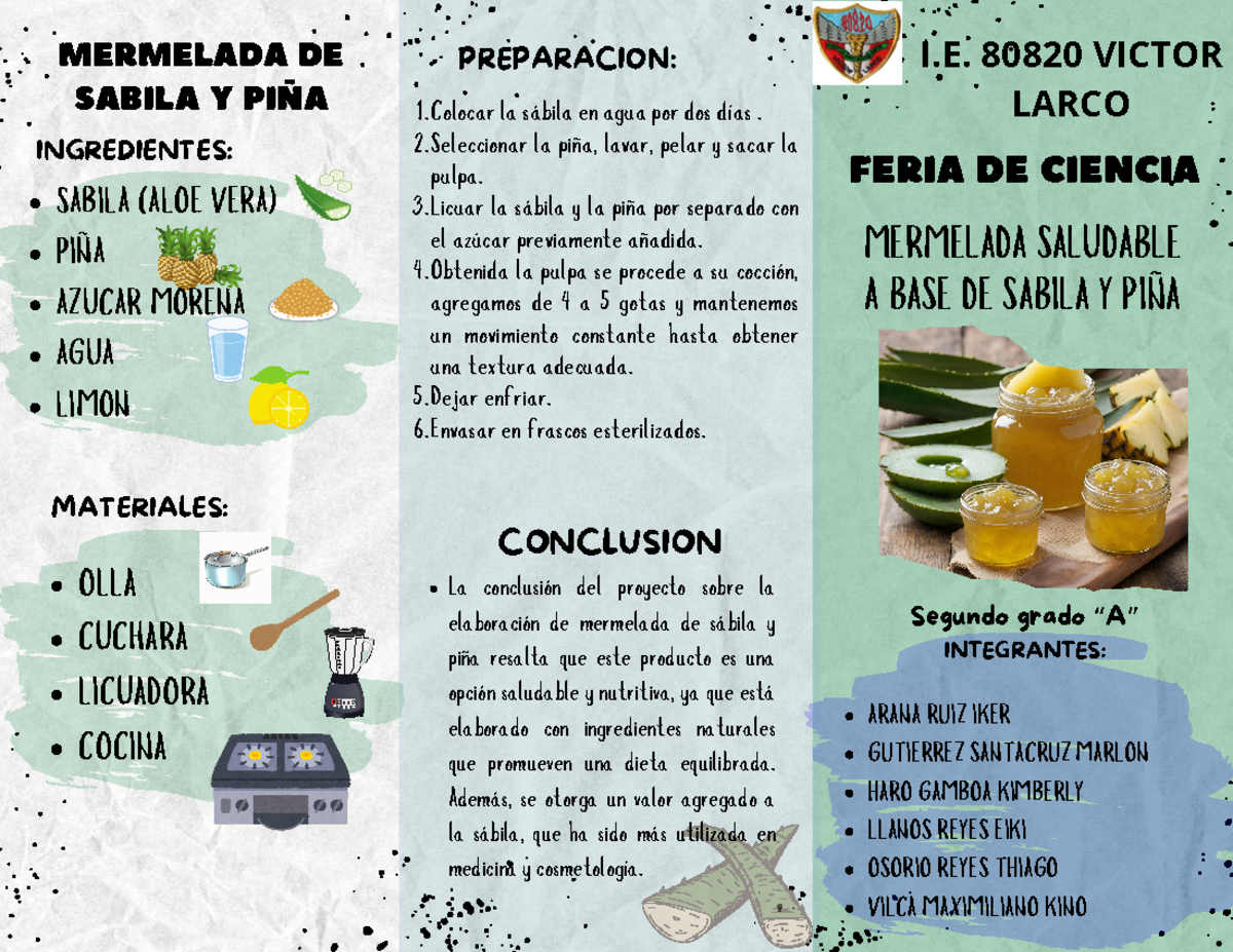 Triptico Proyecto Segundo A - MERMELADA DE SABILA Y PIÑA MERMELADA SALUDABLE A BASE DE SABILA Y ...