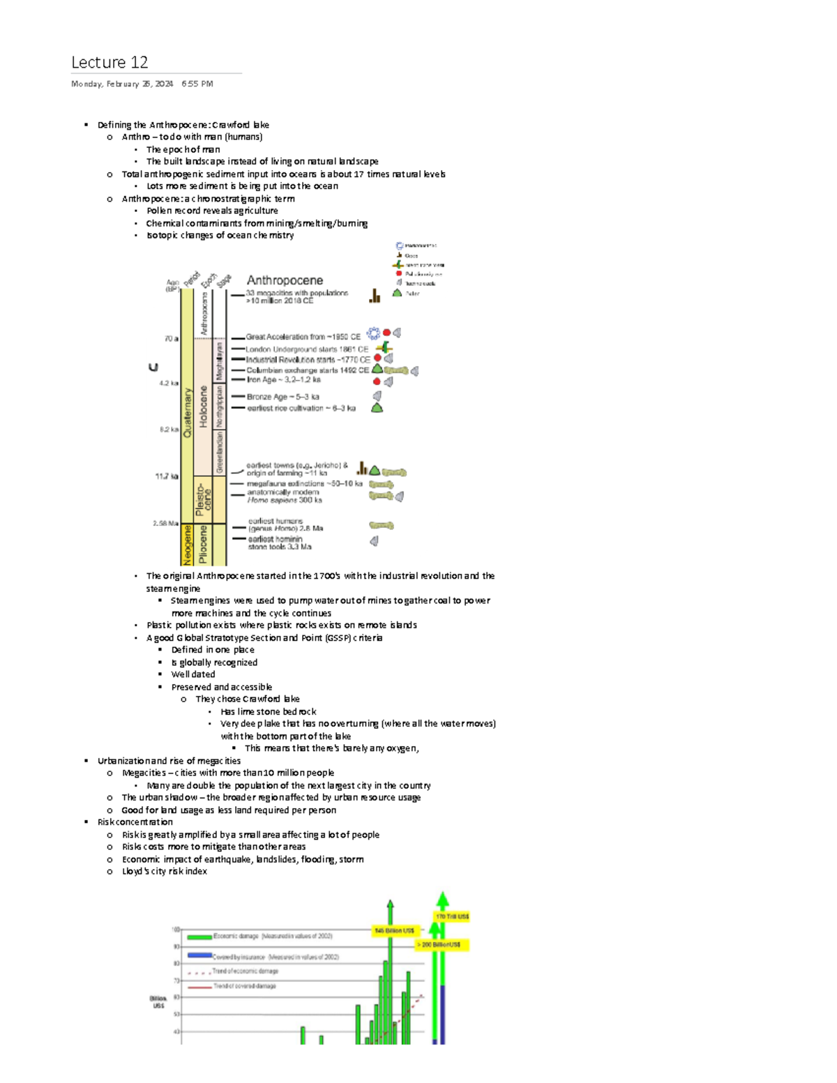 Planet Earth Notes - 12 (The Anthropocene) - Lecture 12 Monday ...