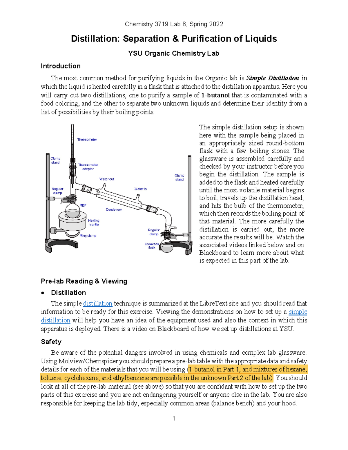 Wk8 Distillation S22 - lab instructions - Chemistry 3719 Lab 6, Spring ...