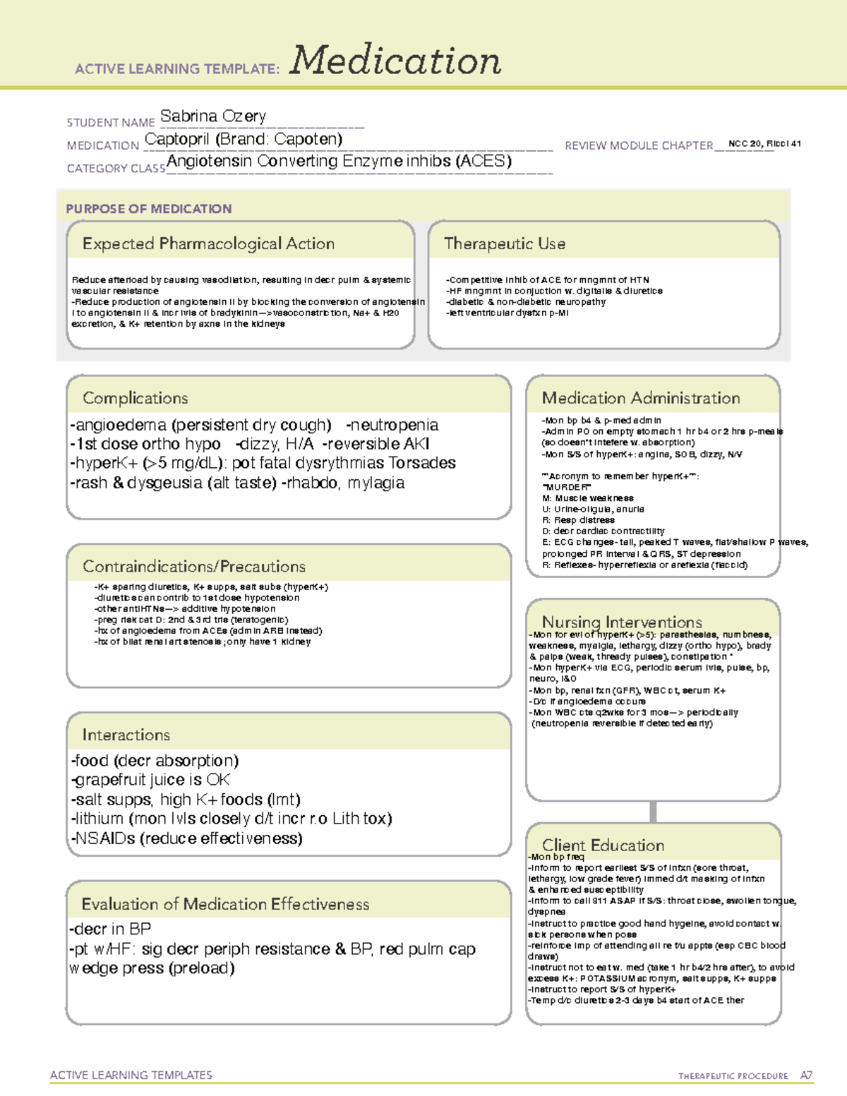 Captopril Med Temp - ATI/Coursepoint Med Temp for Peds - ACTIVE ...
