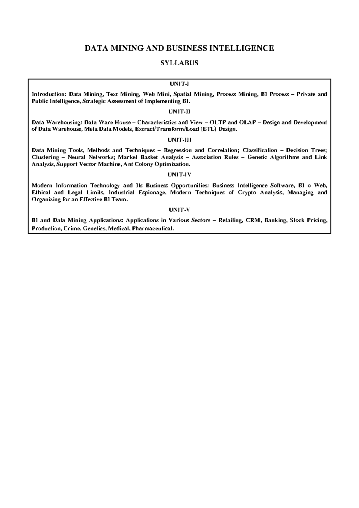 DATA Mining AND Business Intelligence - DATA MINING AND BUSINESS INTELLIGENCE SYLLABUS UNIT-I ...