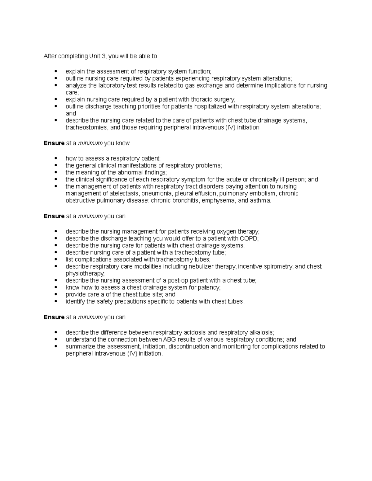 Unit 3- Leanring objectives - After completing Unit 3, you will be able ...