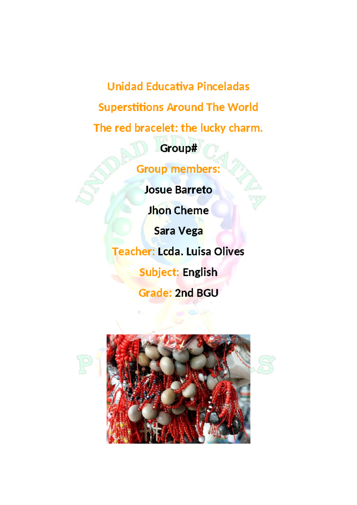 Examen ingles supersticiones - Unidad Educativa Pinceladas ...