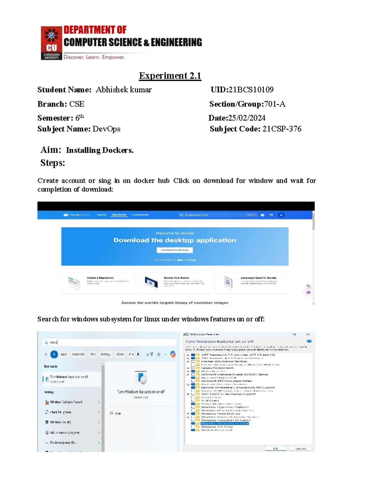 Abhi devops 2 - developer options - Experiment 2. Student Name: Abhishek kumar UID:21BCS 10109 ...
