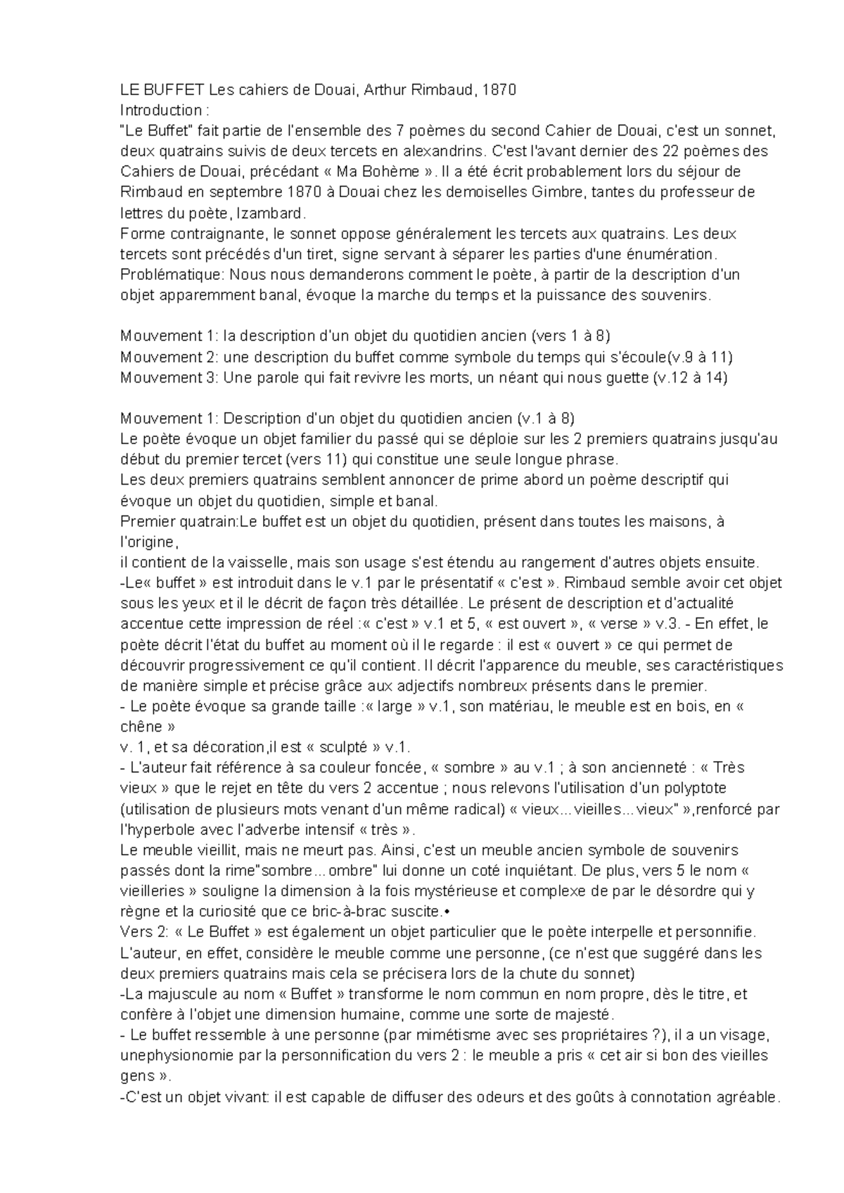 Résumé Le Buffet par Studocu - LE BUFFET Les cahiers de Douai, Arthur Rimbaud, 1870 Introduction ...