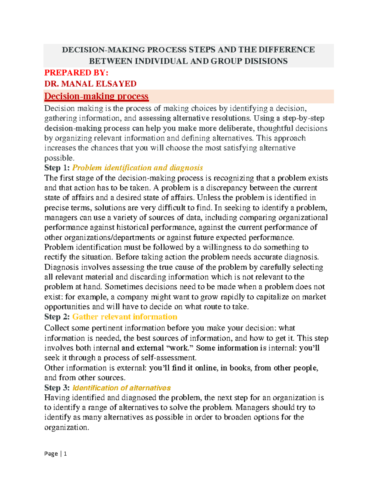 DMP Steps, barriers and types - DECISION‐MAKING PROCESS STEPS AND THE ...