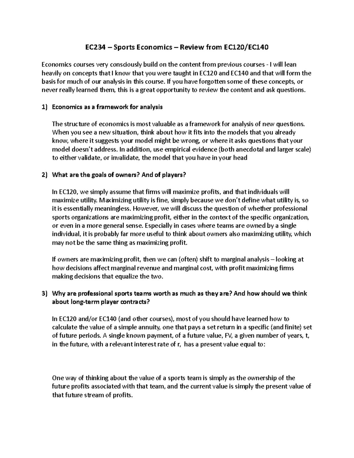 Chapter 2 - Review - notes - EC234 – Sports Economics – Review from ...